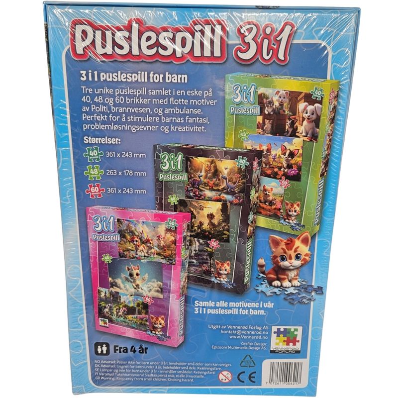 Puslespill 3i1 for barn | Politi Brannvesen Ambulanse | 40-60 brikker ...